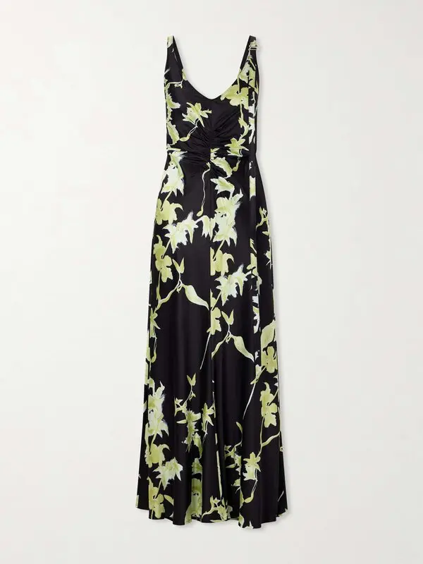 Sportmax Balia Gathered Printed Satin Maxi Dress