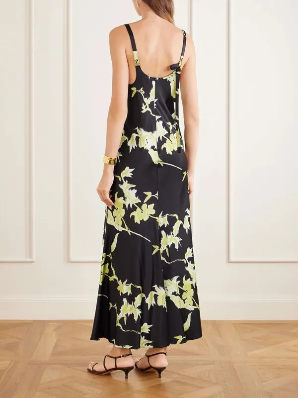 Sportmax Balia Gathered Printed Satin Maxi Dress