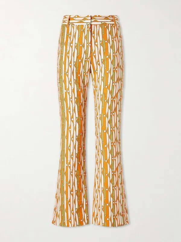 La DoubleJ Printed Stretch-cotton Mid-rise Flared Pants - Pink
