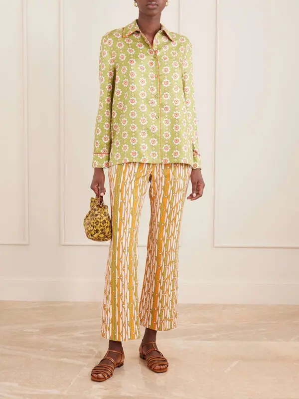 La DoubleJ Printed Stretch-cotton Mid-rise Flared Pants