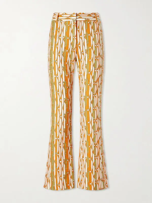 La DoubleJ Printed Stretch-cotton Mid-rise Flared Pants