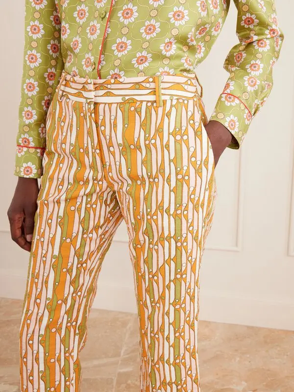 La DoubleJ Printed Stretch-cotton Mid-rise Flared Pants