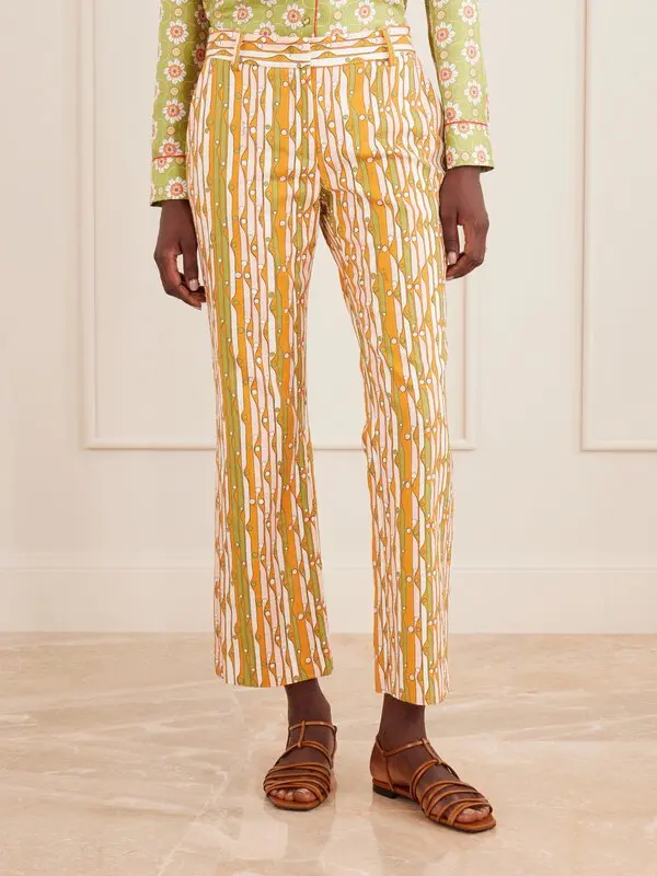 La DoubleJ Printed Stretch-cotton Mid-rise Flared Pants