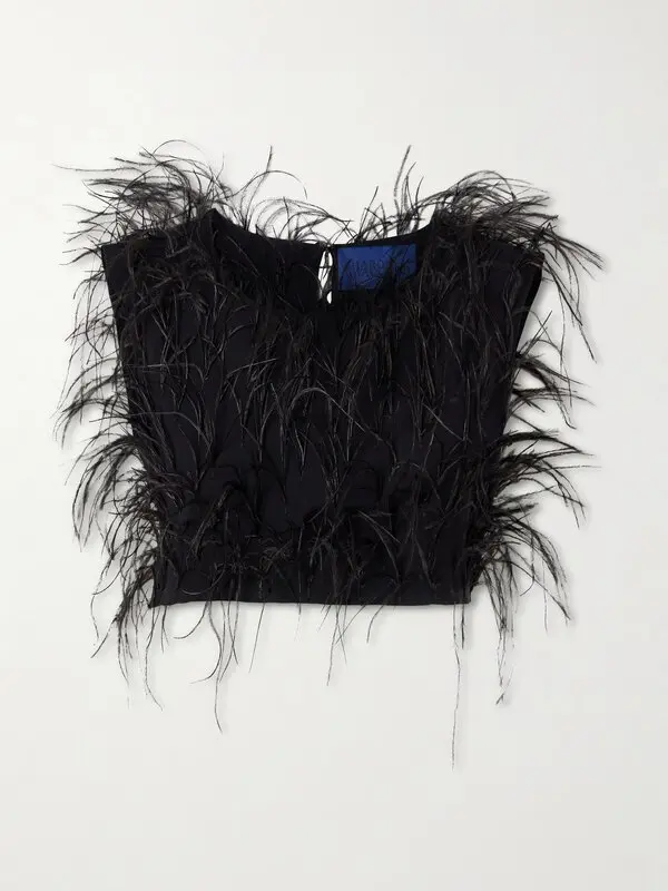 Sharon Wauchob Cato Feather-trimmed Silk Tank - Black