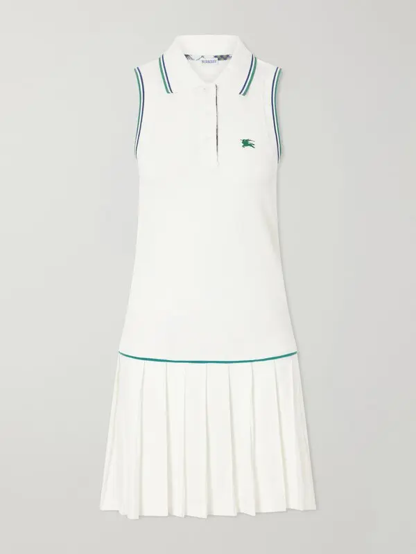 Burberry Logo-embroidered Pleated Cotton Dress