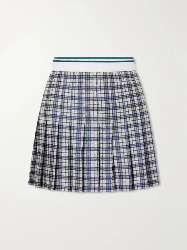 Burberry Checked Pleated Jersey Mini Skirt - Blue