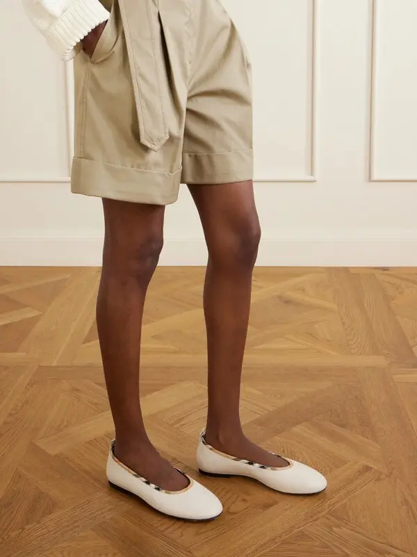 Burberry Checked Trim Leather Ballet Flats - Neutrals