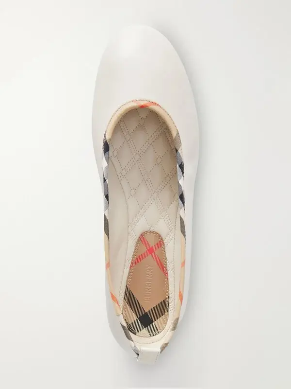 Burberry Checked Trim Leather Ballet Flats - Neutrals
