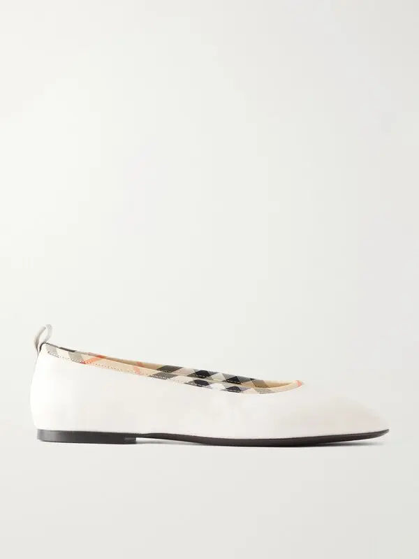 Burberry Checked Trim Leather Ballet Flats - Neutrals
