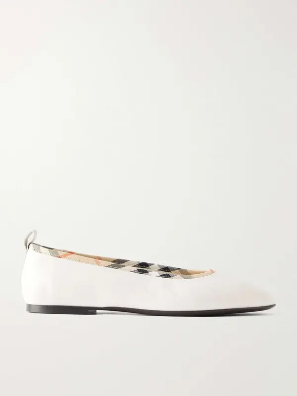 Burberry Check-trimmed Leather Ballet Flats