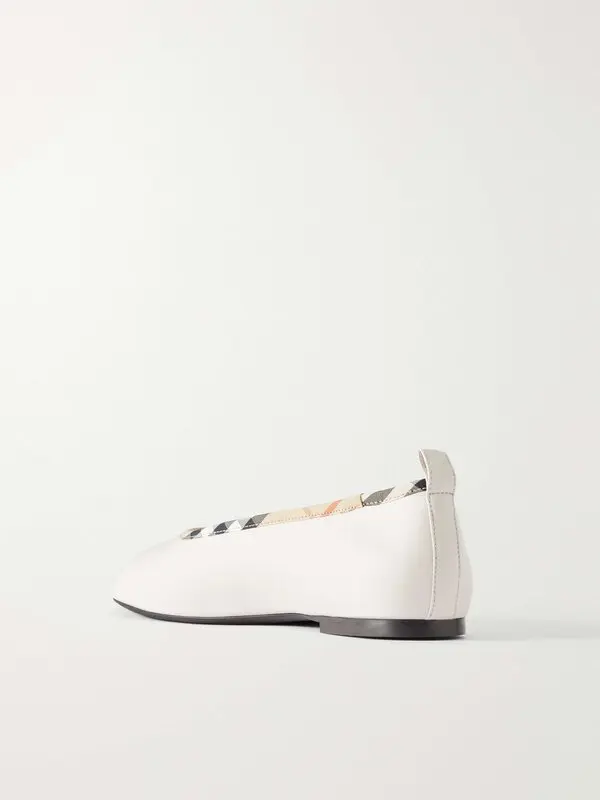 Burberry Check-trimmed Leather Ballet Flats