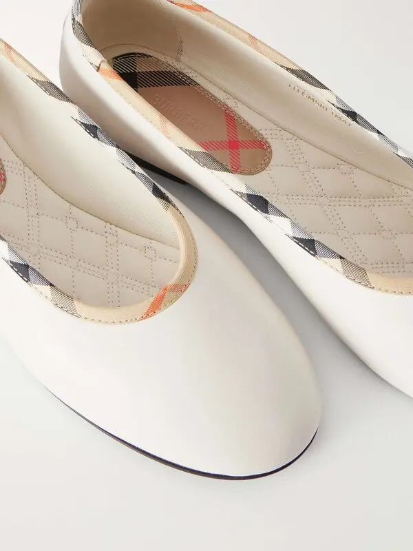 Burberry Check-trimmed Leather Ballet Flats