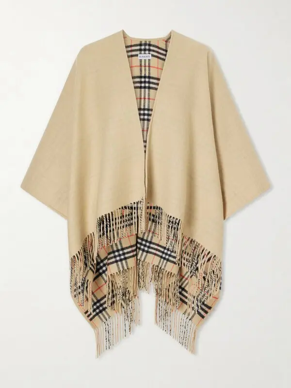 Burberry Fringed Wool Cape - Sand