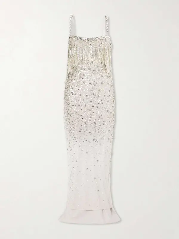 Jenny Packham Iris Embellished Cape-effect Georgette Gown - Silver
