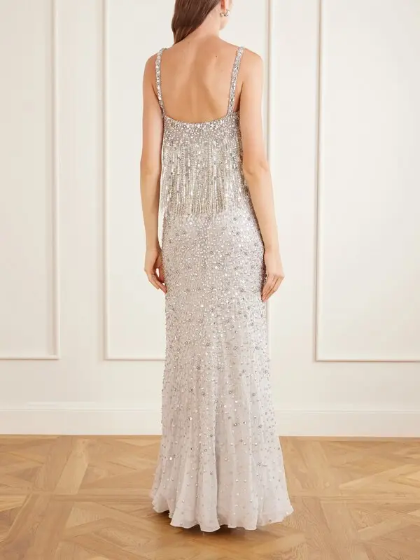 Jenny Packham Iris Embellished Cape-effect Georgette Gown - Silver