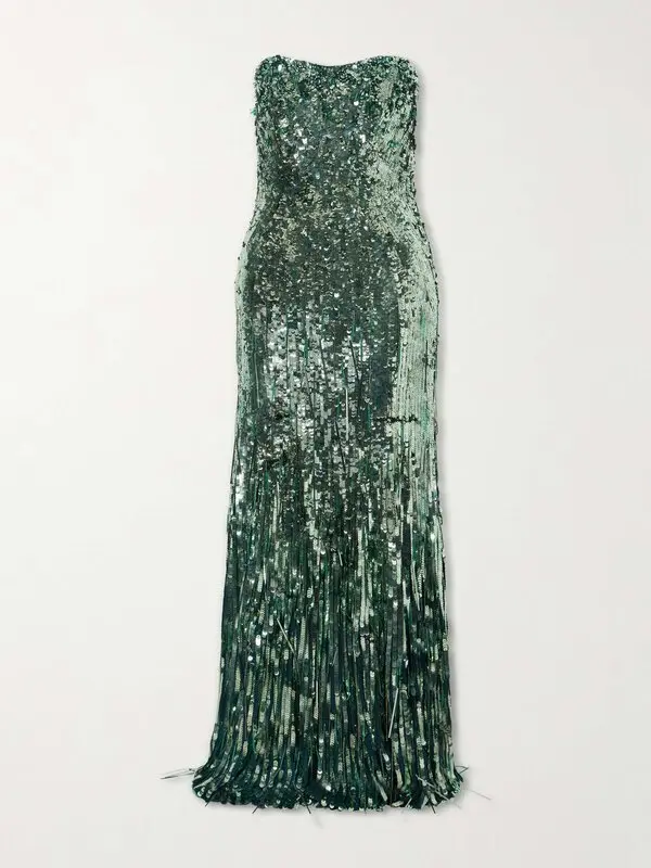 Jenny Packham Kimi Frayed Sequined Tulle Gown