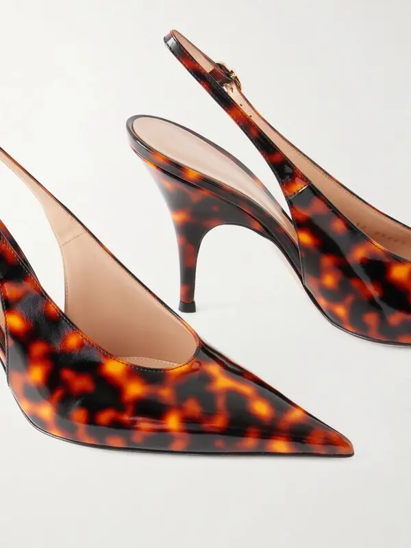 GIANVITO ROSSI Sofia Sling 95 Animal-printed Patent Leather Pumps - Tortoiseshell