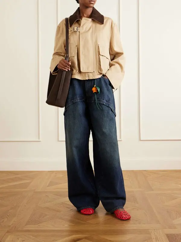 Loewe Cropped Belted Corduroy-trimmed Cotton Jacket
