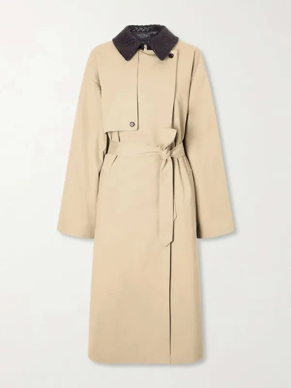 Bottega Veneta Belted Leather-trimmed Cotton Trench Coat