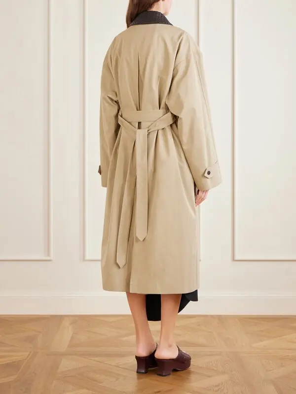 Bottega Veneta Belted Cotton Trench Coat With Intrecciato Leather Trim