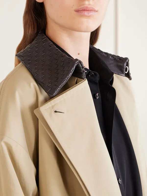 Bottega Veneta Belted Cotton Trench Coat With Intrecciato Leather Trim