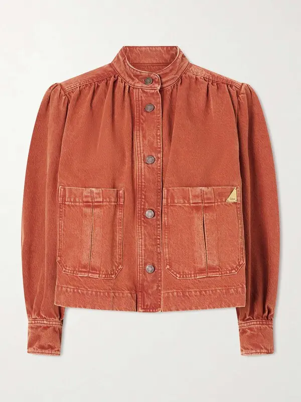 Chloé Logo-appliquéd Garment-dyed Denim Jacket