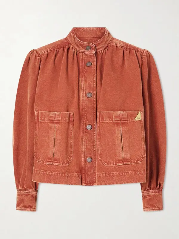 Chloé Logo-appliquéd Garment-dyed Denim Jacket - Brown
