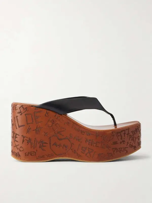 Chloé Leather Platform Thong Sandals - Black