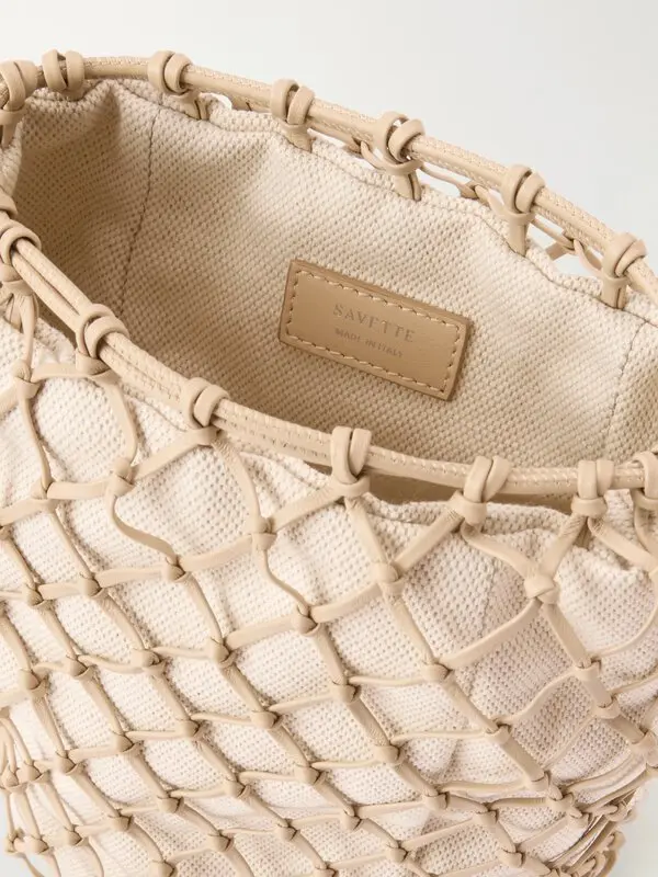 Savette Macrame Bead-embellished Leather Clutch - Neutrals