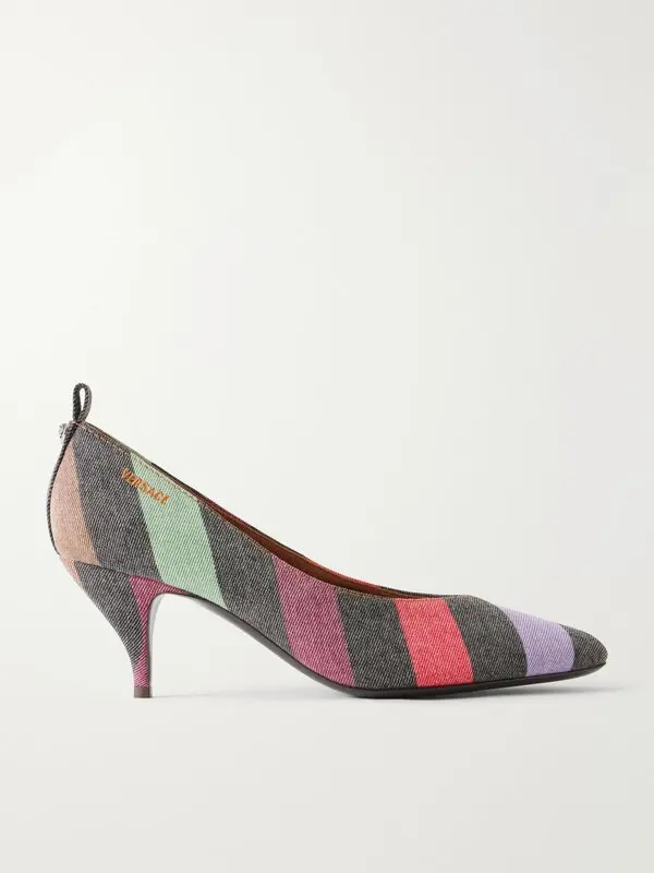 Versace Striped Denim Pumps - Multi