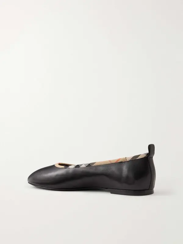 Burberry Check-trimmed Leather Ballet Flats