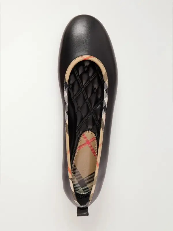 Burberry Leather Ballet Flats With Checked Trim - Black