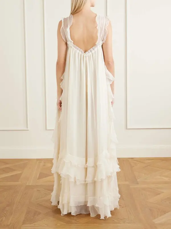 Chloé Ruffled Lace-trimmed Silk-crepon Gown