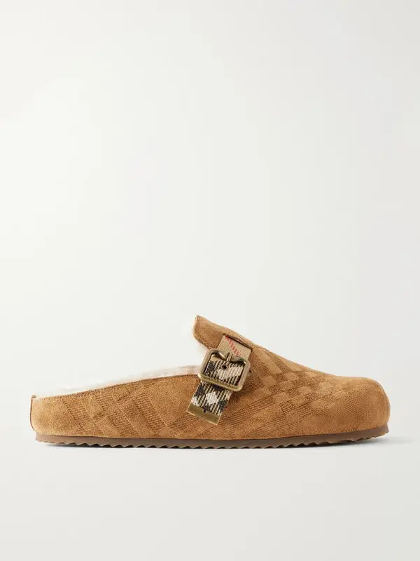 Burberry Shearling-trimmed Embossed Suede Clogs