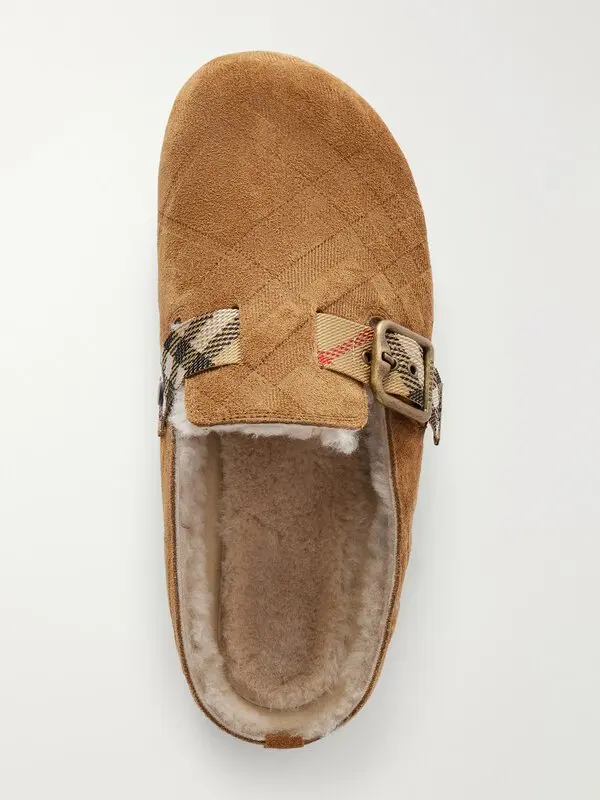 Burberry Shearling-trimmed Embossed Suede Clogs