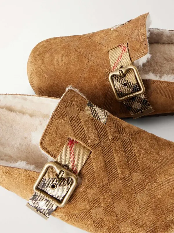 Burberry Shearling-trimmed Suede Clogs