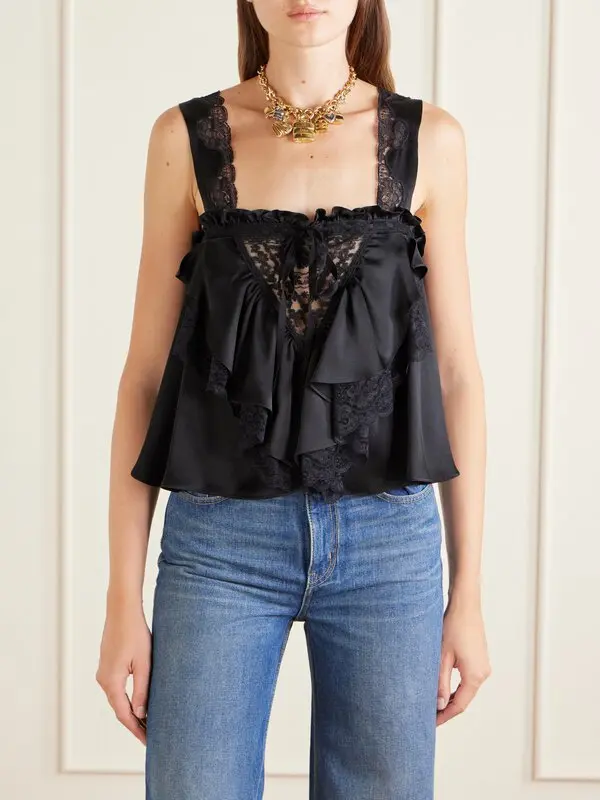 Chloé Lace-trimmed Silk-satin Cami - Black