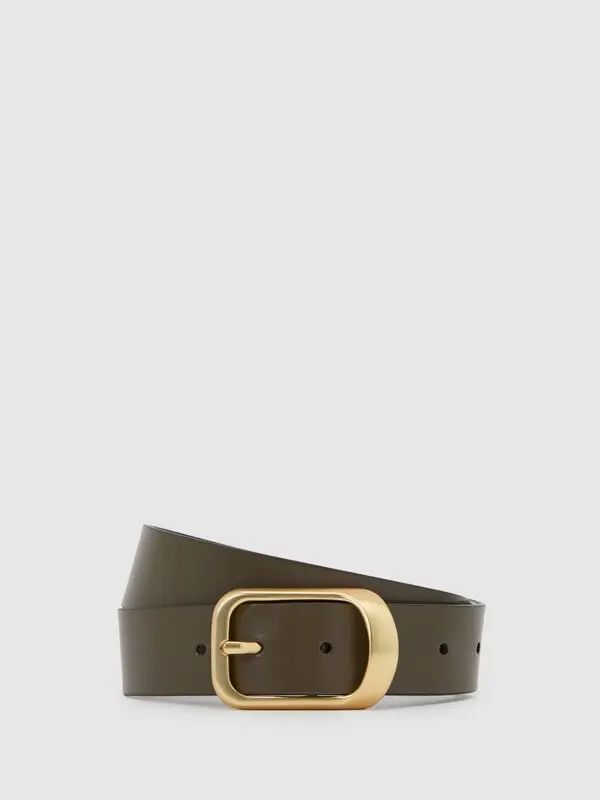 REISS Evie Leather Curved-buckle Belt