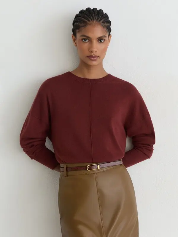 REISS Colette Wool-blend Reverse-seam Jumper With Cashmere - Dark Red