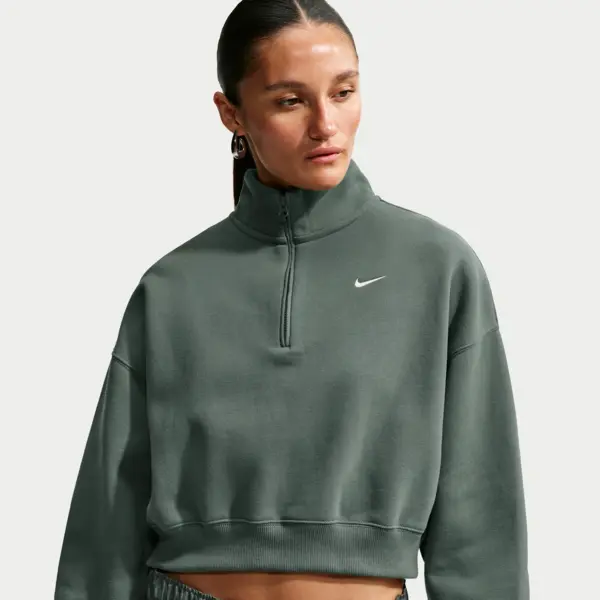 Nike Studio Fleece Medium Weight Oversized 1/4-zip Cropped Top - Green