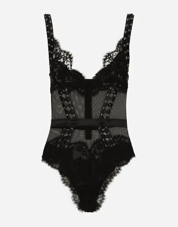 Dolce & Gabbana Lace And Tulle Bodysuit With Lacing And Eyelets