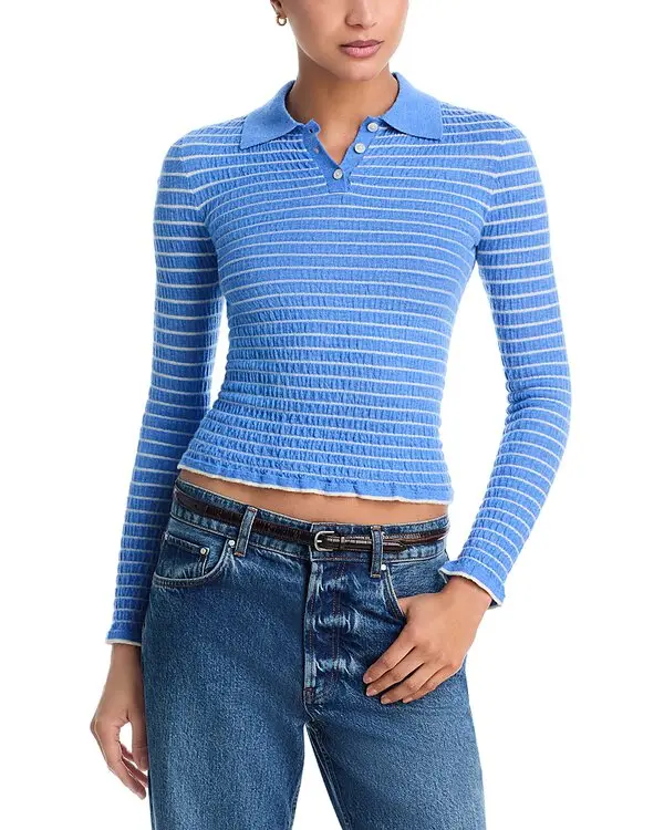 Guest In Residence Smocked Cashmere Polo Shirt - Delft Blue