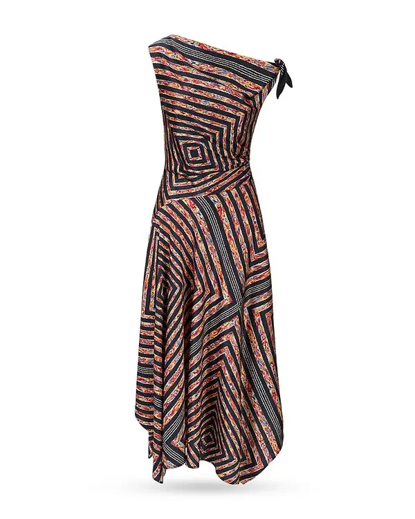 Staud Silk Blend Asymmetrical Neck Printed Midi Dress - Studio