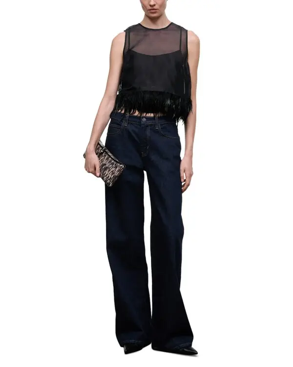 Staud Avi Feather-trimmed Top - Black