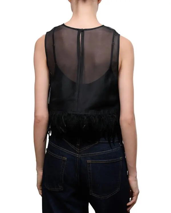 Staud Avi Feather-trimmed Top - Black