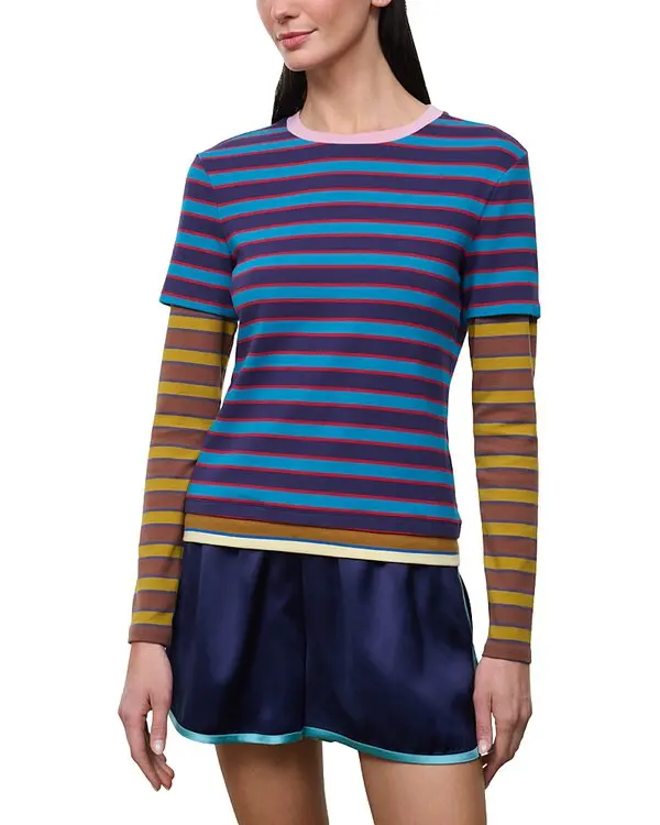 Staud Dillon Layered Look Tee - Potter Stripe Multi