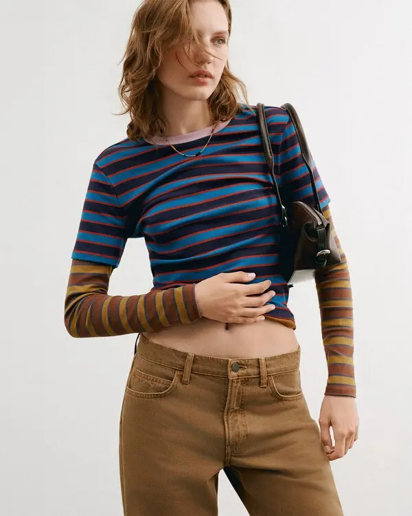 Staud Dillon Layered Look Tee - Potter Stripe Multi