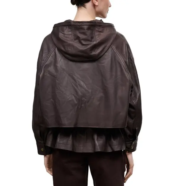 Staud Leather Hooded Jacket With Drawstring Waist