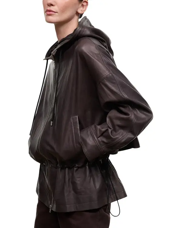 Staud Leather Hooded Jacket With Drawstring Waist
