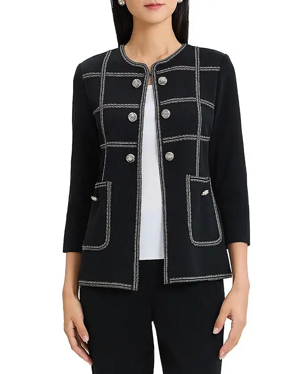 Ming Wang Heritage Grid Trim Knit Jacket